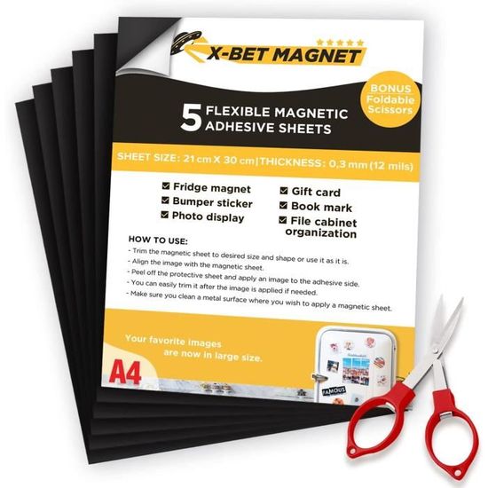 A4 Feuille Magnétique avec Support Adhésif - 21 cm x 30 cm - Papier ...