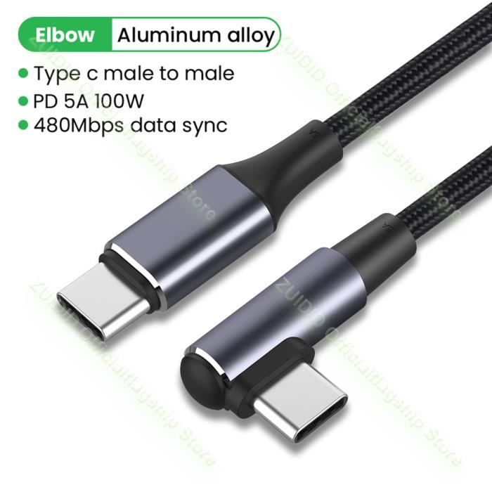 Coude 100W taille 1M Câble USB PD 100W 5A type-c Quick Charge 4.0 pour recharge rapide et ...