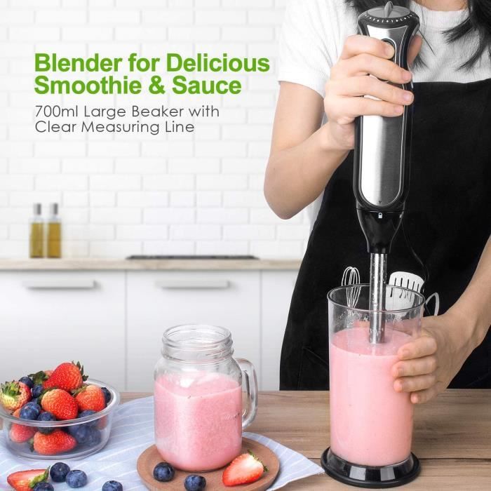 Mixeur Plongeant OSTBA Mixer Plongeur Multifonction 4en1 avec Hachoir 700ML et Bécher Mélangeur ...