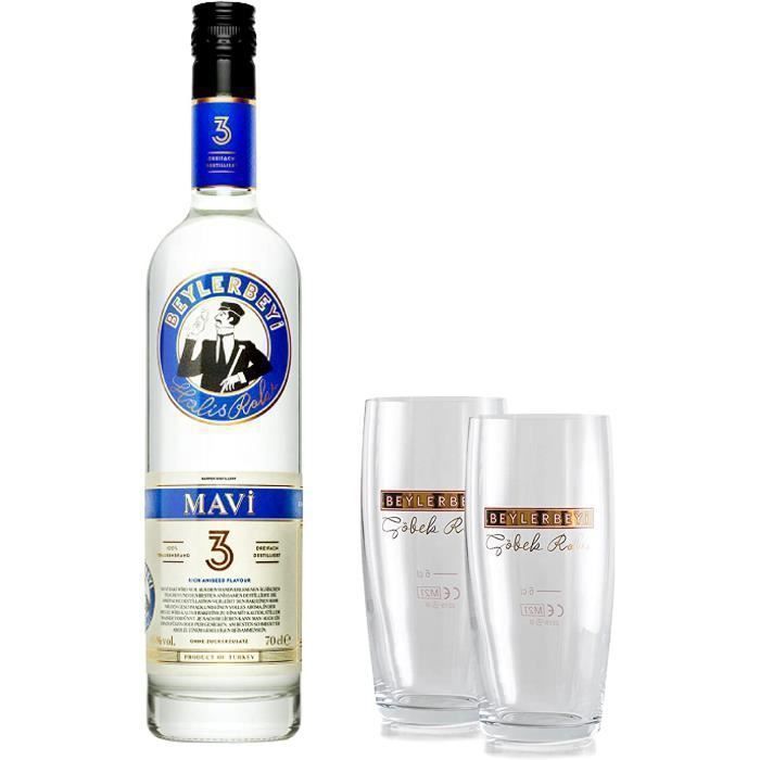 Beylerbeyi - Lot de 1 Bouteille Mavi Raki 70cl + 2 Verres - Eau de Vie ...
