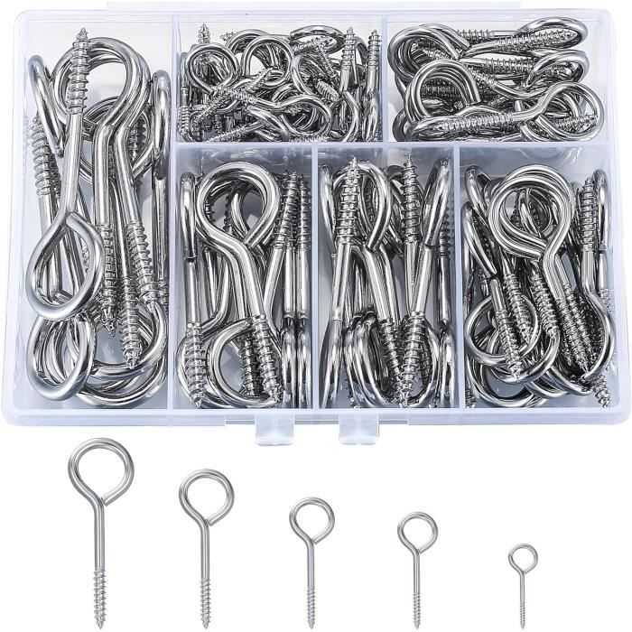 105 Pièces Piton À Visser, Crochet À Visser, Épingles À Œillet Filetées À Vis, Boulons À Œil ...
