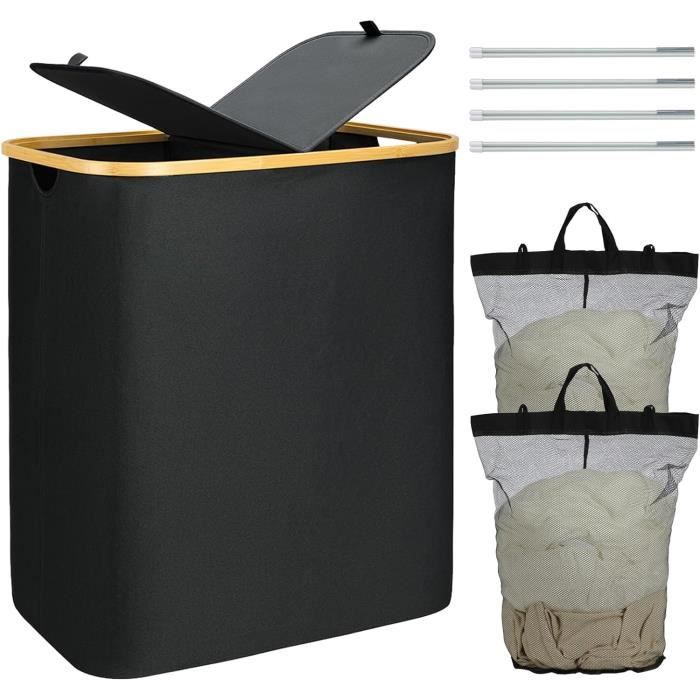 Panier À Linge Avec Couvercle, À 2 Compartiments, 140 L, Avec Anse En ...