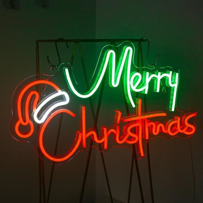 Merry Christmas Enseigne Au Néon Chapeau De Noël Led Néon Vert Lettres ...
