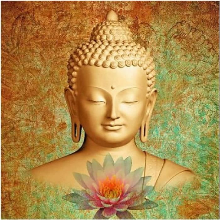 Bouddha Doré Lotus 40X40Cm Square Diamond Painting Zen Fleur De Lotus Perle Diamant Gros Bouddha ...