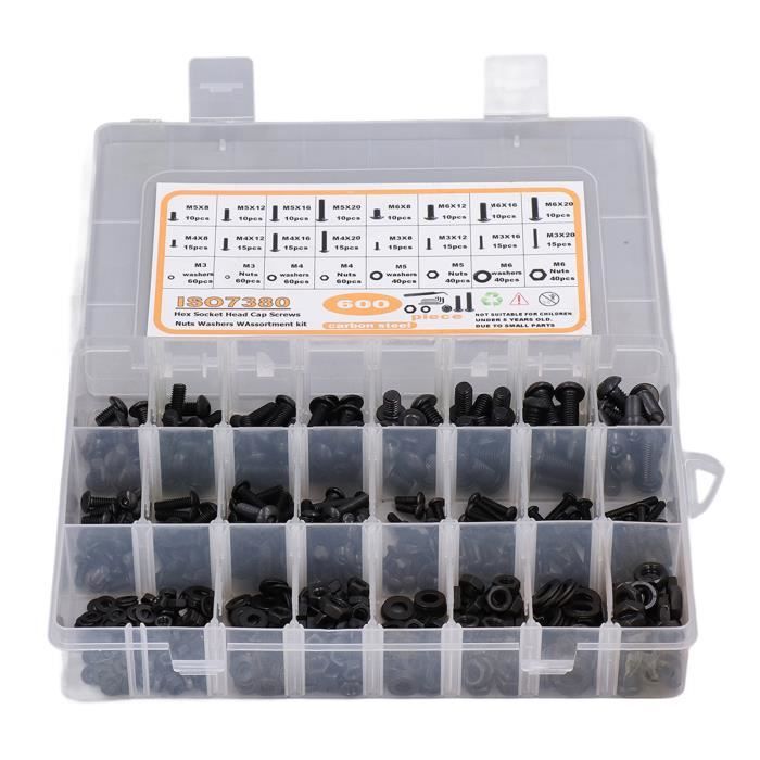 Assortiment de vis Kit de Rondelle Plate d'écrou, 600 Pièces M3 M4 M5 ...