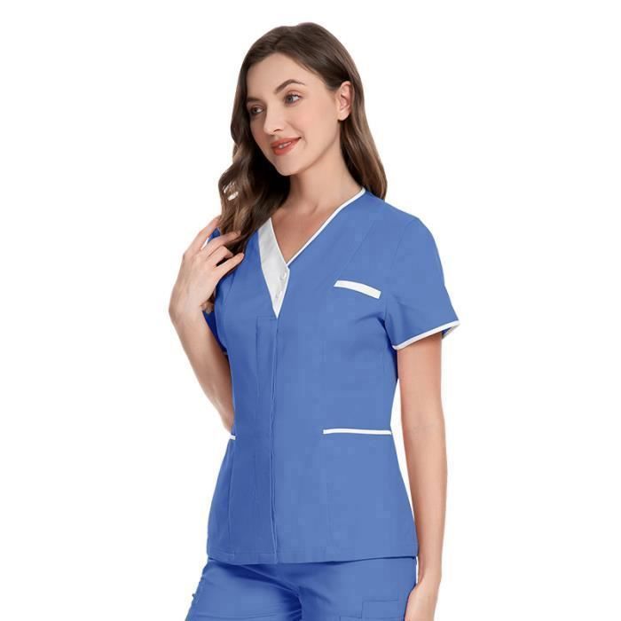 Tunique Médicale Femme Col en V Blouse Medicale Femme Manche Courte ...