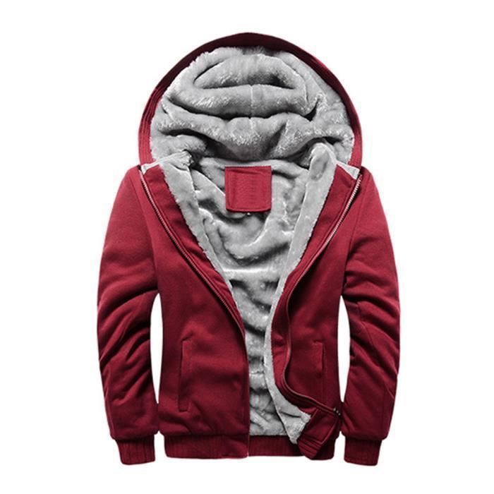 Veste à Capuche Homme INSFITY - Rouge - Épaisse Manches Longues - Hiver ...
