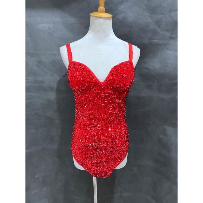 Paillettes rouges paillettes sans manches fronde body femmes DJ ...