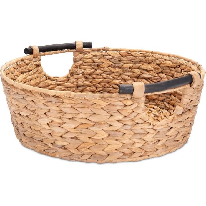 Panier De Rangement Rond Tressé En Jonc De Mer Avec Poignées En Bois ...