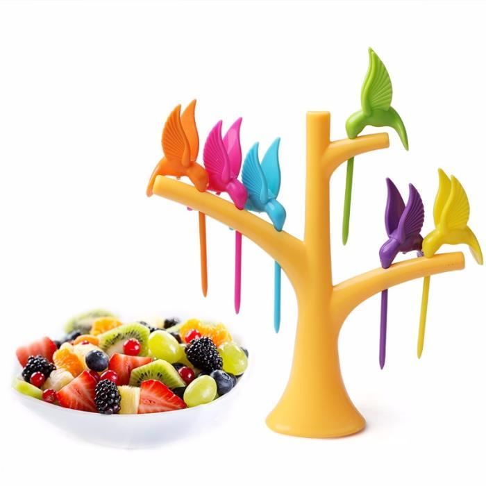6pcs + 1support de tronc d'arbre Fourche a fruits en forme de colibri ...