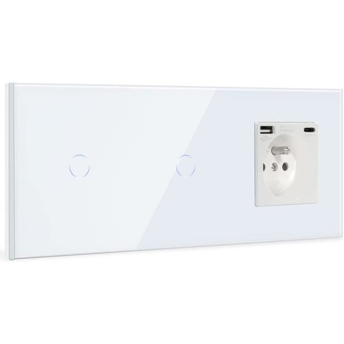 Interrupteur Tactile Double Avec Prise Murale Usb Et 1 Type C,Blanc ...