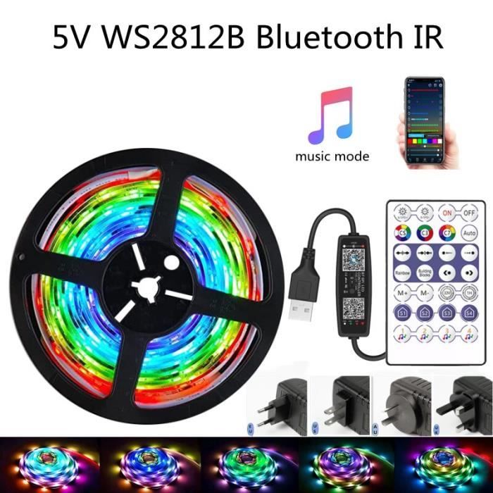 BANDE LED,WS2812B IR Bluetooth-UK plug-1m--Bande lumineuse LED RGB 5050 WS2812B, USB, Bluetooth ...