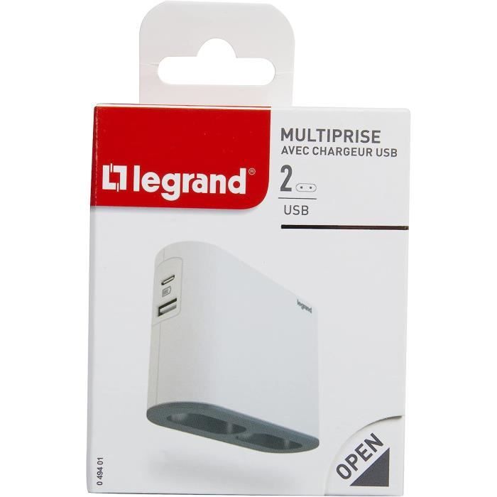 Fiche multiprise extra plate avec 2 prises latérales sans terre et USB ...