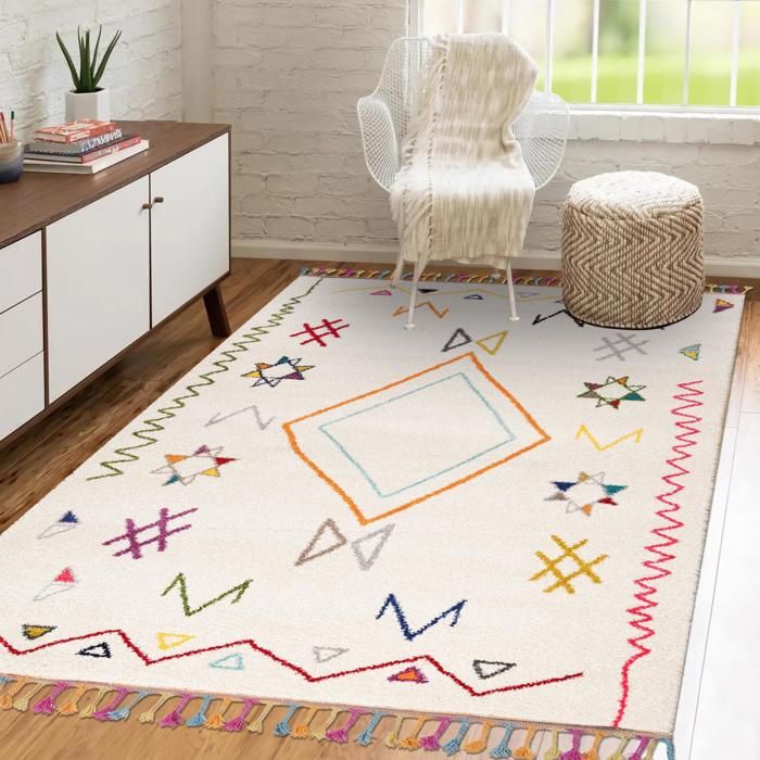 Tapis berbère 40x60 tissé motif ethnic LYN5 JADIDA crème - Cdiscount Maison