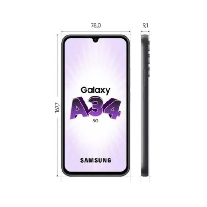 Smartphone - SAMSUNG - Galaxy A34 5G - 128 Go - 6 Go RAM - Résistant à ...