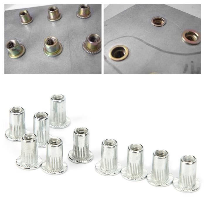 Tbest Rivet d'insertion fileté 100pcs Écrous à Rivets Kit Creux Insert ...