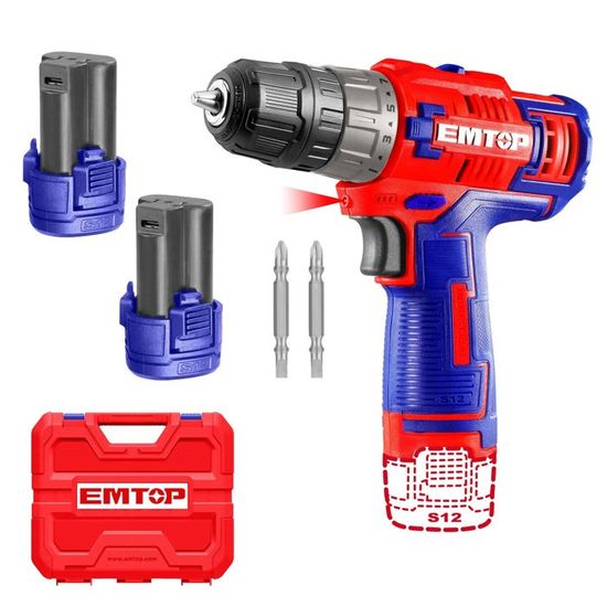 Perceuse visseuse sans fil EMTOP 12V avec 2 Batteries Lithium-ion 1.5Ah ...