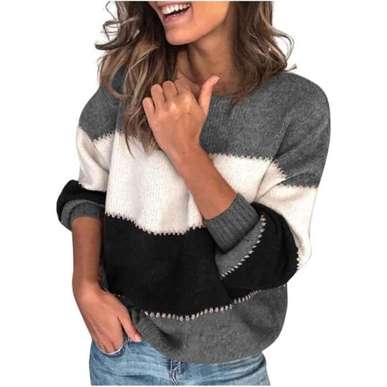Pull Femme Col V Hiver Chic Automne Tendance en Tricot Grise - Marque ...