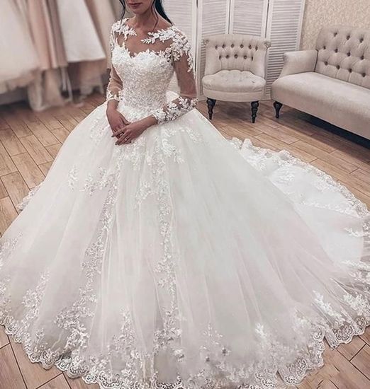 Pure Blanc Style Dubaï Dentelle En Robe De Mariée Tenue De Bal Manches Longues Avec Des ...