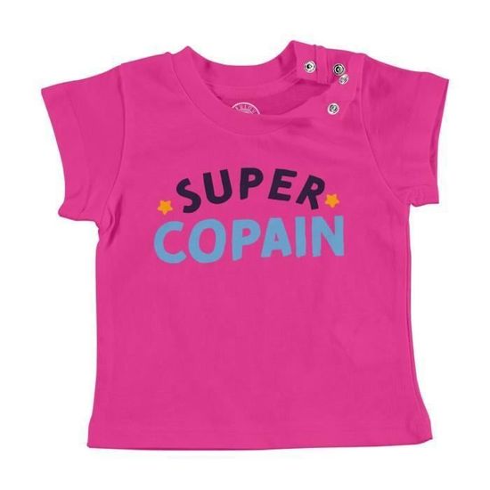 T-shirt Bébé - Super Copain - Rose - 100% Coton - Manches Courtes - Col ...