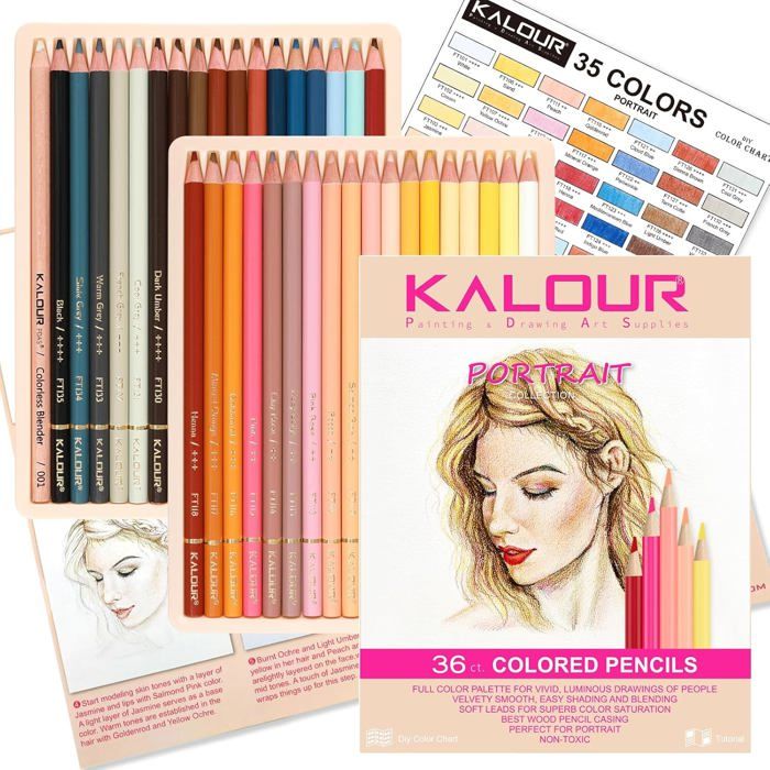 KALOUR PDAS 36 Peaux de Tons Crayons de Couleur Set Portrait à Base d ...