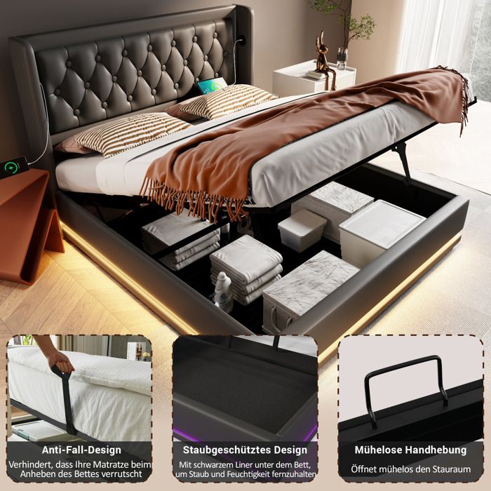 Structure de lit Nouveau Premium sense 160 * 200cm lit double rembourré ...