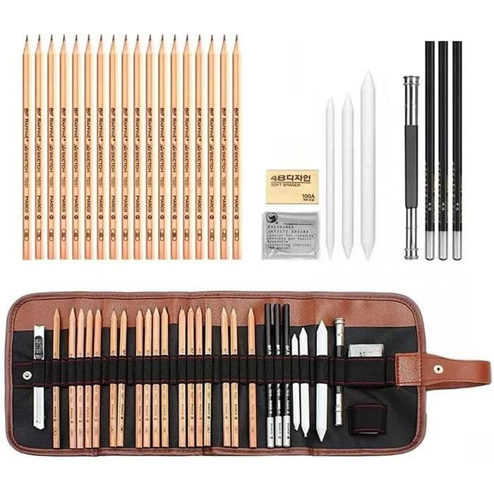 Set Crayon Dessin et Croquis,29 PCS Materiel de Dessin Kit Artiste,avec Sac Inclus Crayons D ...
