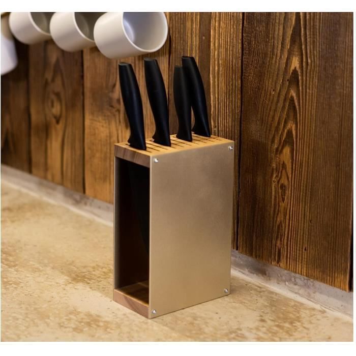 Support de couteaux de cuisine en bois et métal rectangulaire A182 ...