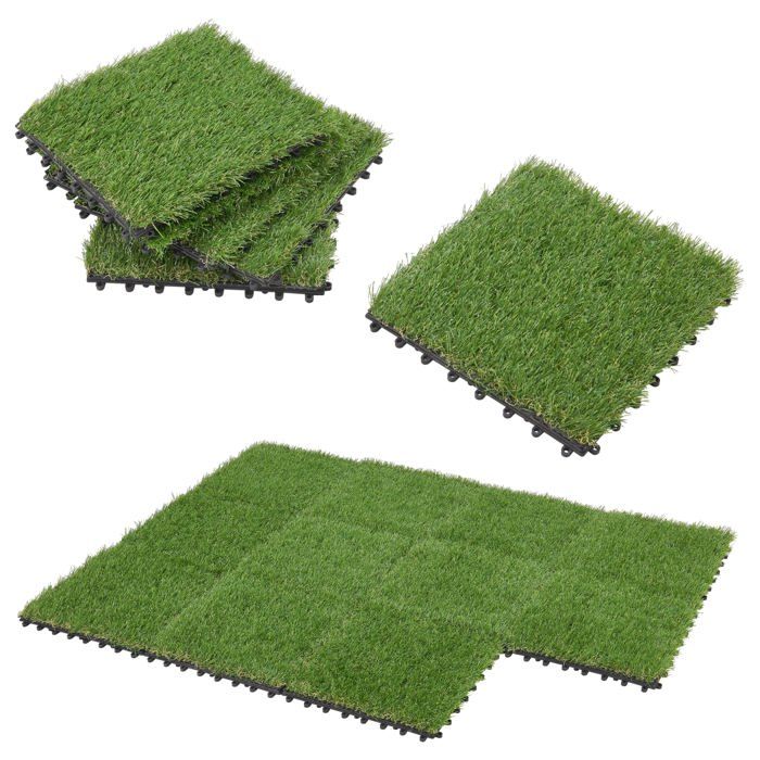 Set de 11 dalles emboîtables de gazon artificiel ca. 1m² 30 x 30 x 2,2 cm - Cdiscount Jardin