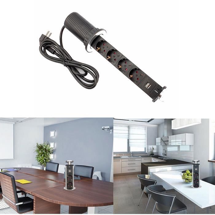 Bloc multiprise escamotable 4 prises + 2 chargeurs USB - Cdiscount ...