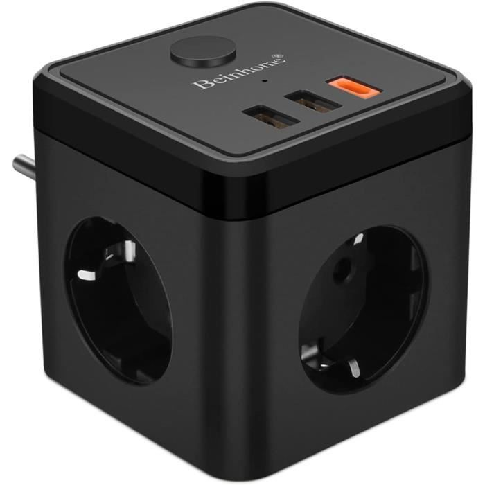 Prise Multiple USB 6 en 1 Cube Multiprise Murale 3 Prises avec 2 USB Secteur, 1 USB C(Max 3,4A ...