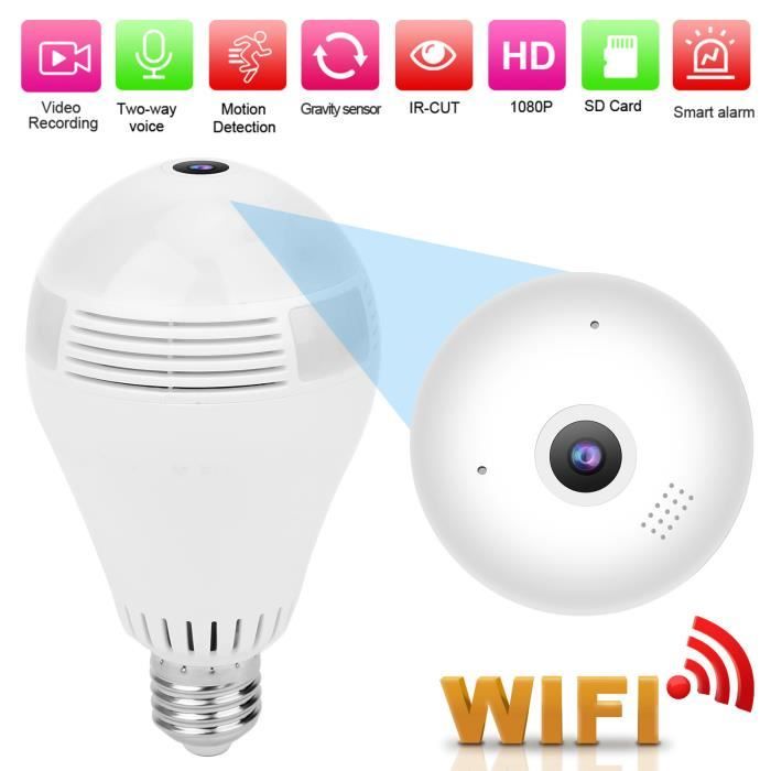 Caméra d'ampoule panoramique 1080P HD infrarouge à lumière blanche Wifi ...