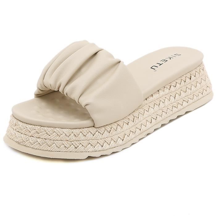 Sandales femmes KJEHOME - Chic Rétro Confortable - Beige - Talon Plat ...