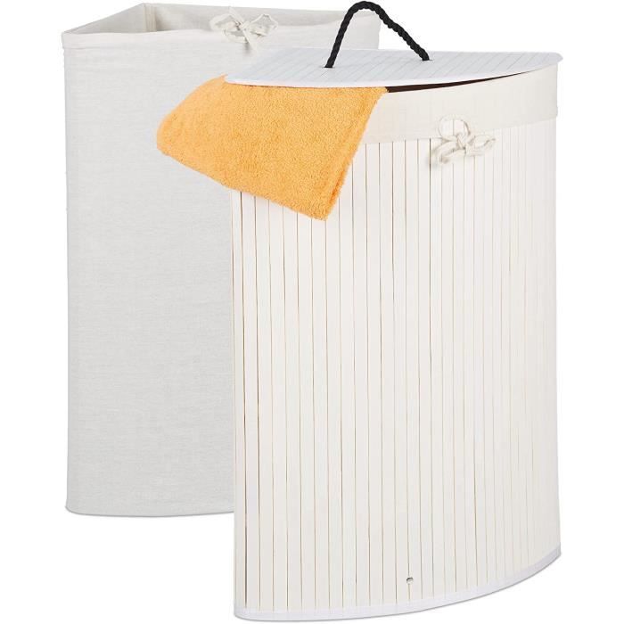 Panier lessive en angle, bambou, corbeille pliable avec couvercle, 60 l ...