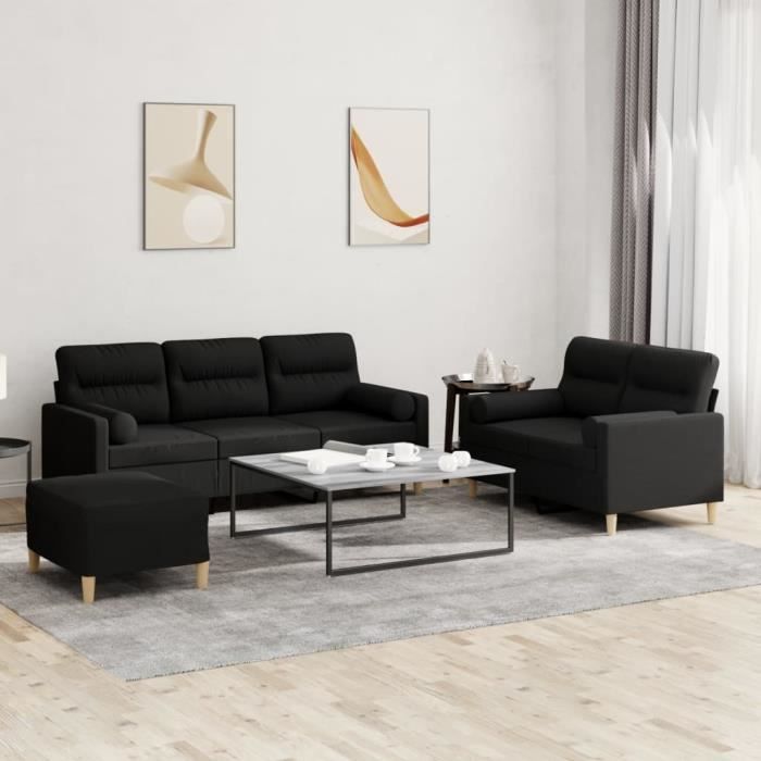 Divan - Sofa Moderne Ensemble de canapés 3 pcs avec coussins noir tissu ...