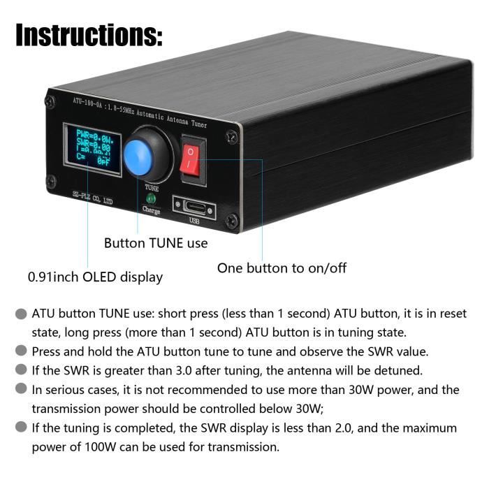 Mini Tuner d'antenne - ATU-100-0A-55MHz - Écran OLED 1.8 pouces ...