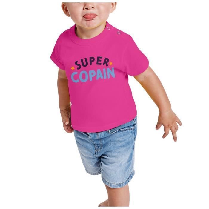 T-shirt Bébé - Super Copain - Rose - 100% Coton - Manches Courtes - Col ...
