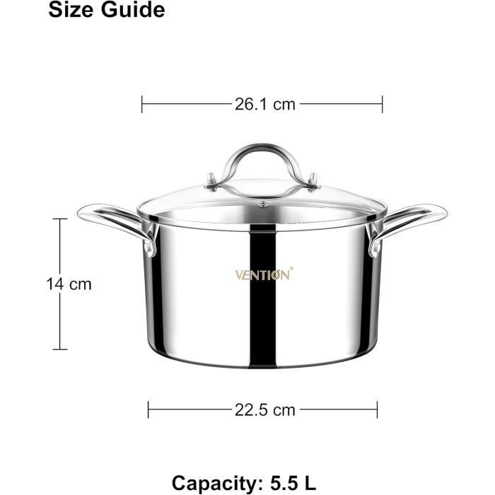 Marmite Inox 26 Cm - 5,5 Litre, Faitout Induction Avec Couvercle En ...