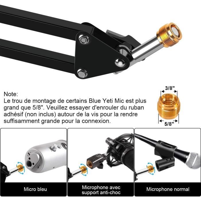 Bras Micro, Pied De Micro Réglable Professionnel Avec Adaptateur Vis Et Filtre Anti-Pop ...