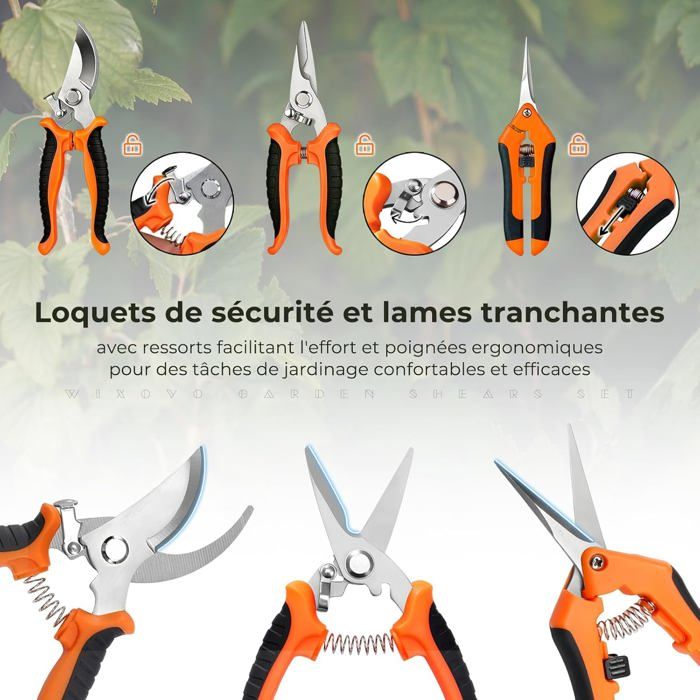 TRAHOO-Secateur de Jardin, 3PCS Sécateurs et Ciseaux de Jardinage ...