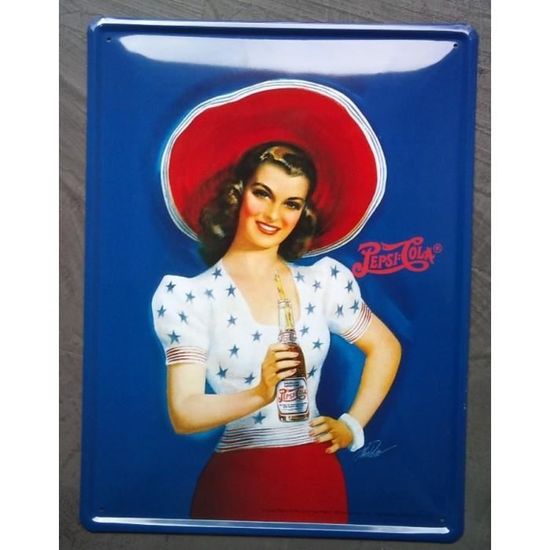 Plaque publicitaire - Pepsi Cola - Pin up chapeau - Métal peint - Style ...
