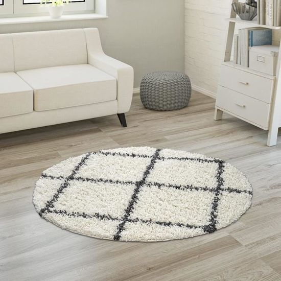 Tapis À Poils Longs, Shaggy Doux Salon Style Scandinave Avec Motif Losanges, Dimension:120 Cm ...