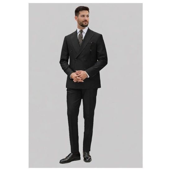 Costume croisé - Homme - Noir - Veste doublée - Pantalon 1 pli - 100% ...