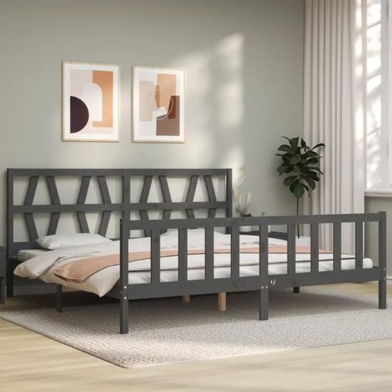 Cadre de lit gris Super King Size en bois massif - PWSHYMI - L3908 - A ...