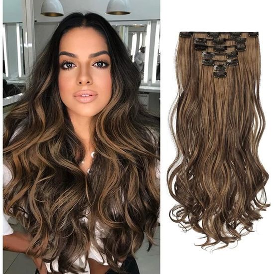 FESHFEN Extension a Clip Cheveux Naturel, 50 cm Extension Cheveux ...