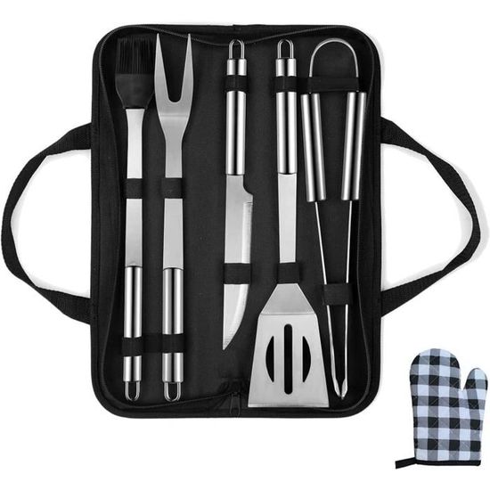 5Pcs Ustensiles Barbecue, Kit Barbecue Outil de Barbecue en Acier ...