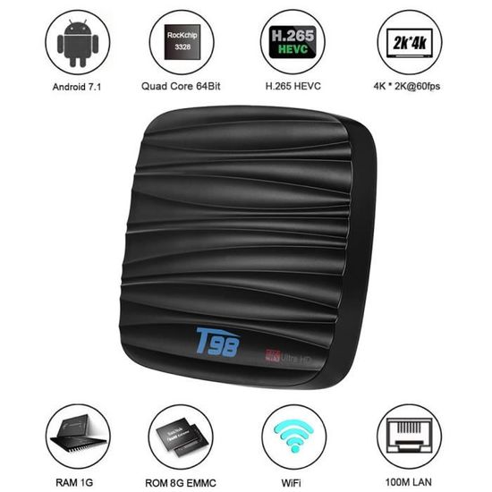 T98 Smart Android 7.1 TV Box RK3328 Quad Core 4K VP9 H.265 USB3.0 1GB ...