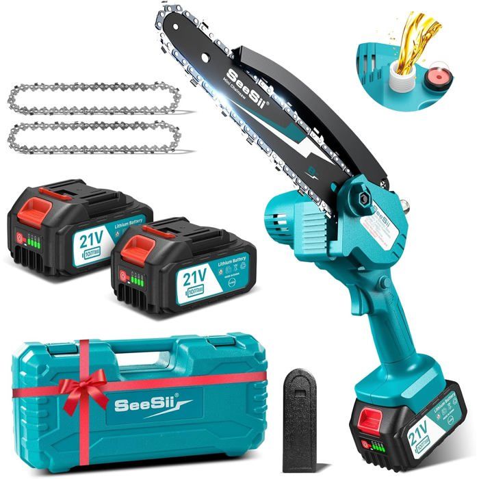 SeeSii Mini tronçonneuse électrique sans fil de 20,3 cm avec deux ...