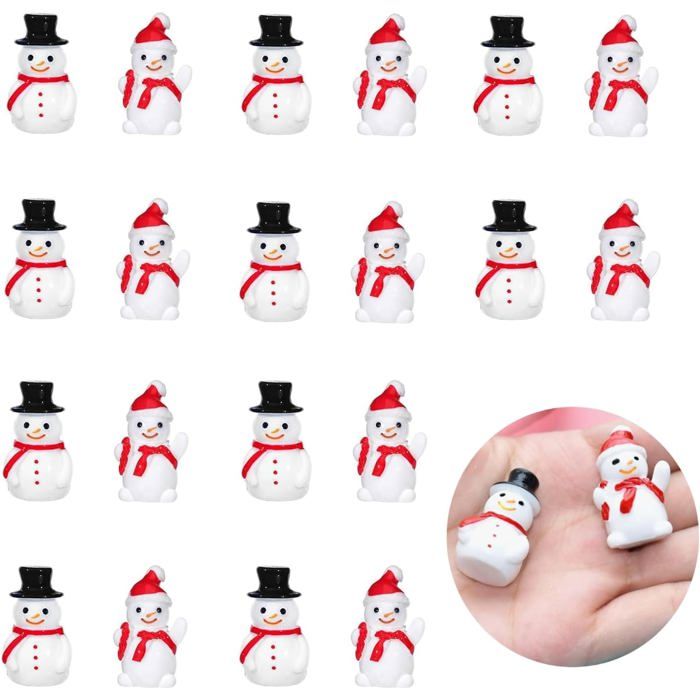 20 mini bonhommes neige résine noir/rouge, décor intérieur/extérieur ...