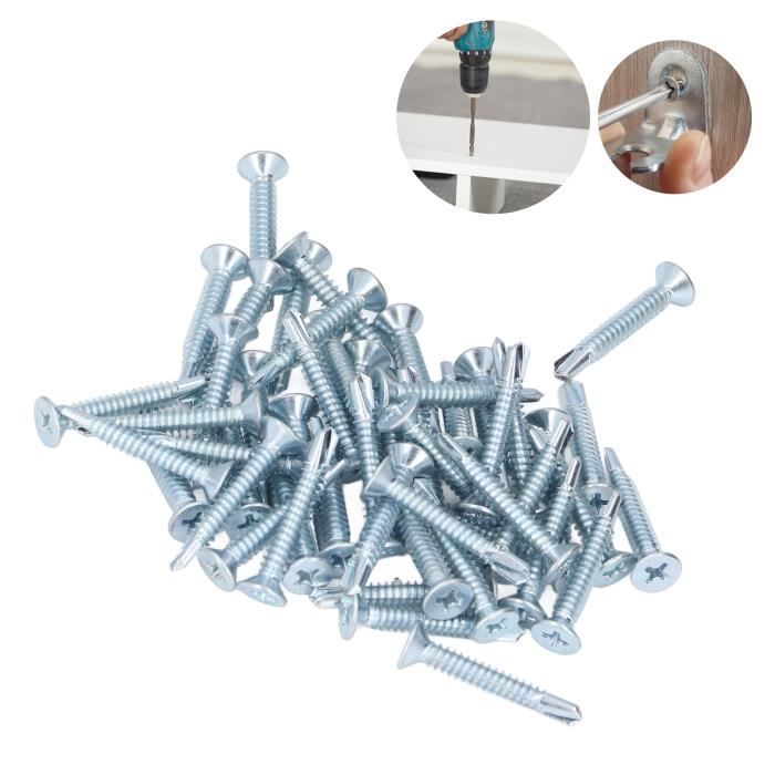 YUI Vis autoperceuse Lot de 50 vis auto-perceuses en acier au carbone 4 ...